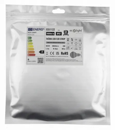 ECOLIGHT COB LED pásek 5m IP67 - 24V - 45W - 480LED - neutrální barva