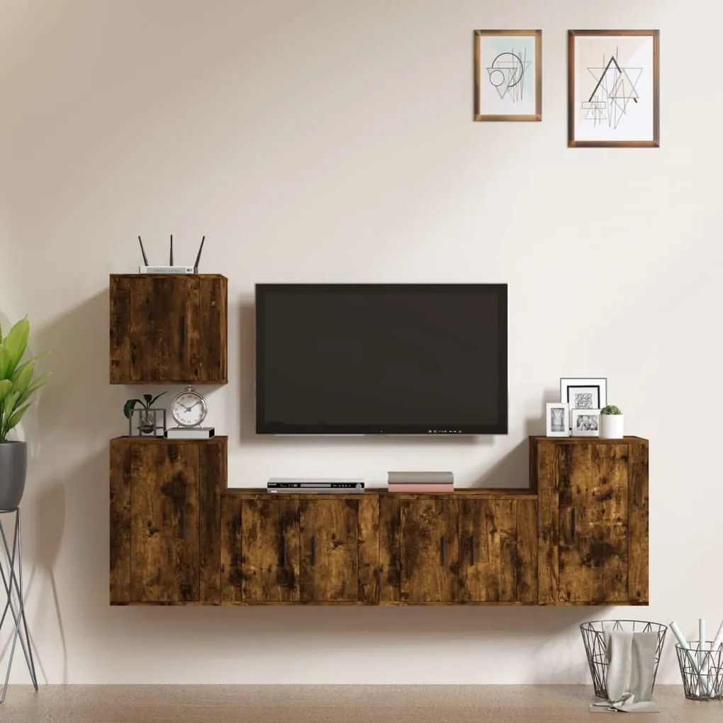 vidaXL 5dílný set TV skříněk kompozitní dřevo [3188558] Barva: bílá s vysokým leskem