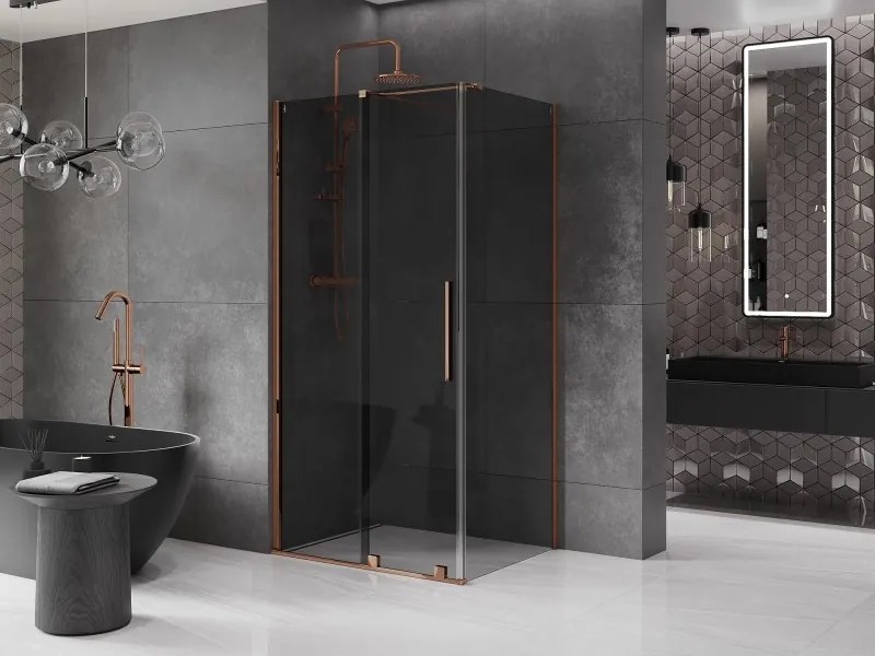 Mexen Velar, sprchový kout s posuvnými dveřmi 100 x 80 cm, 8mm šedé sklo, růžové zlato, 871-100-080-41-60