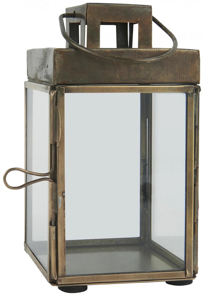 IB LAURSEN Kovová lucerna Lantern Square, zlatá barva, čirá barva, sklo, kov