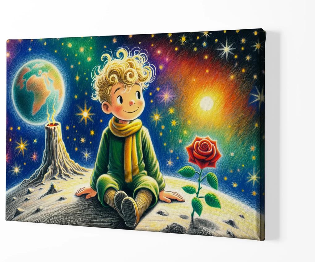 Obraz na plátně - Malý princ sedí zamyšlený na své planetce FeelHappy.cz Velikost obrazu: 150 x 100 cm