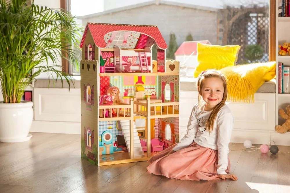EcoToys Dřevěný domeček Rezidence+ 2 panenky, ZA-4109