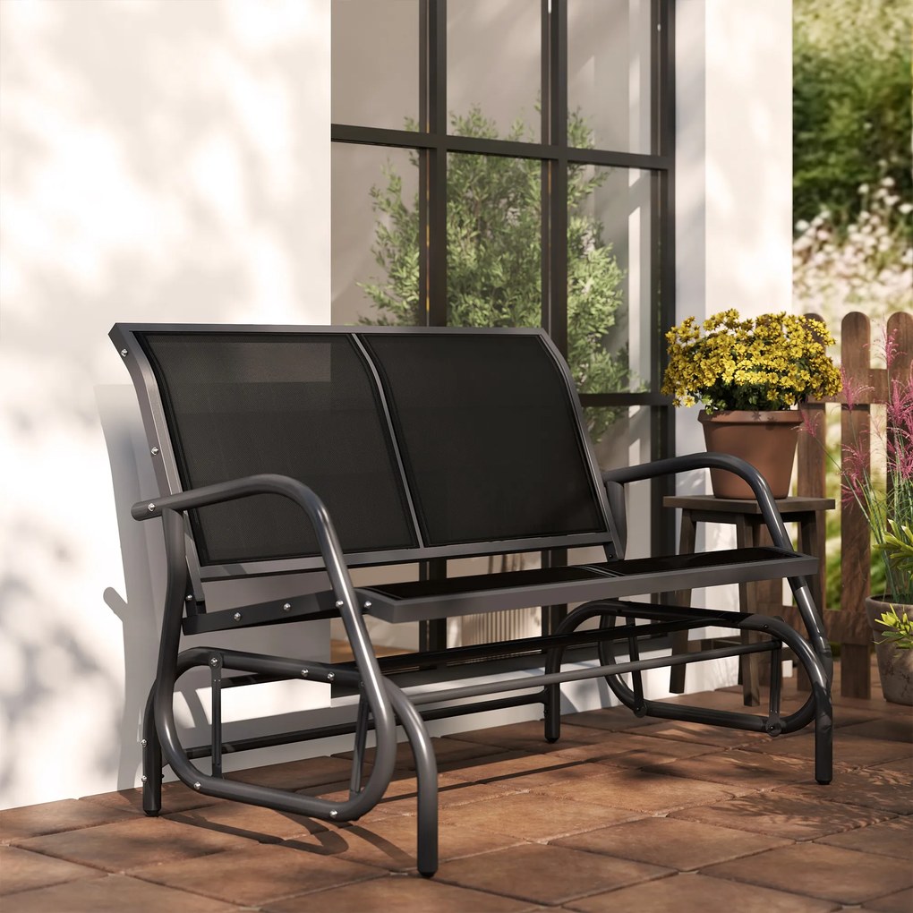 Outsunny Houpací křeslo 2-sedák Zahradní lavice Zahradní houpačka Lavice Sedadlo Park Lavice Kovový zahradní nábytek Černá 120 x 70 x 88 cm | Aosom