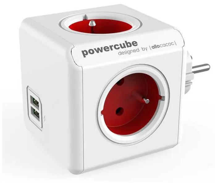 Powercube Original USB,  4x zásuvka, 2x USB bílá/červená
