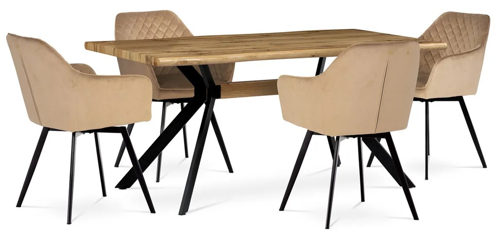 Jídelní stůl HT-863 OAK 160x90 cm, MDF deska 3D dekor divoký dub, kov černý lak