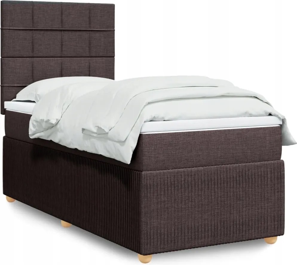 Box Spring Postel S Matrací Textil Tmavě Hnědá Blok se čtverci 90 x 190 c