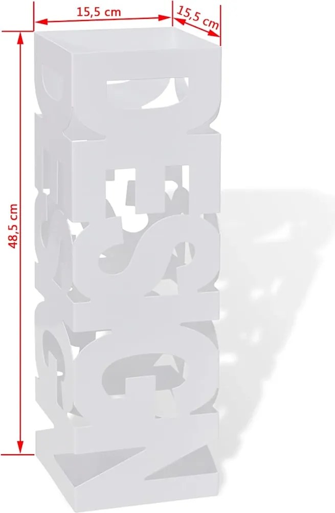 Bílý hranatý stojan na deštníky a vycházkové hole, ocelový, 48,5 cm 242467