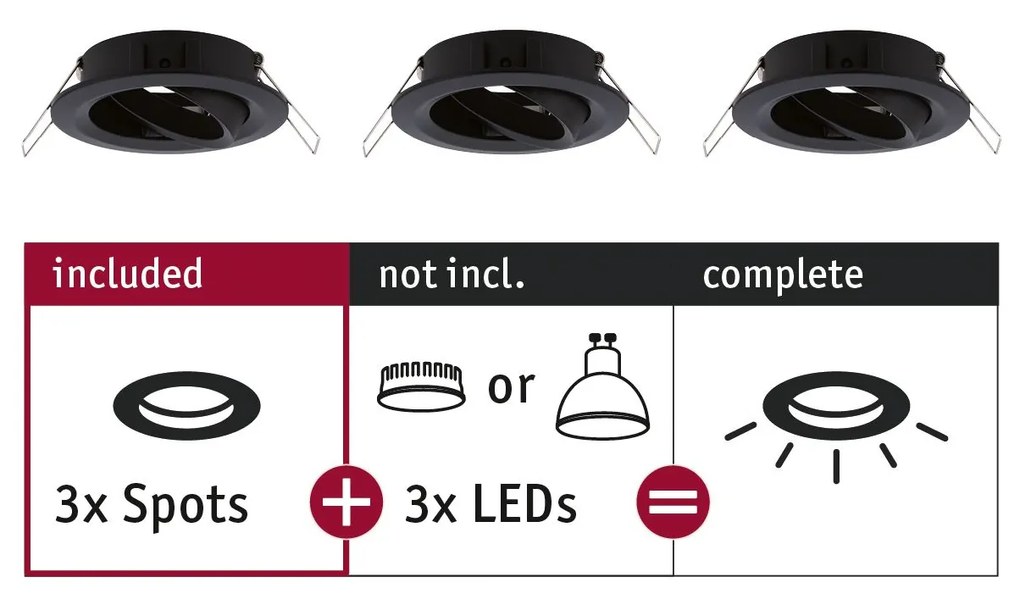 Paulmann 92487 Choose, sada výklopných bodovek 3x10W, černá, průměr 8,4cm