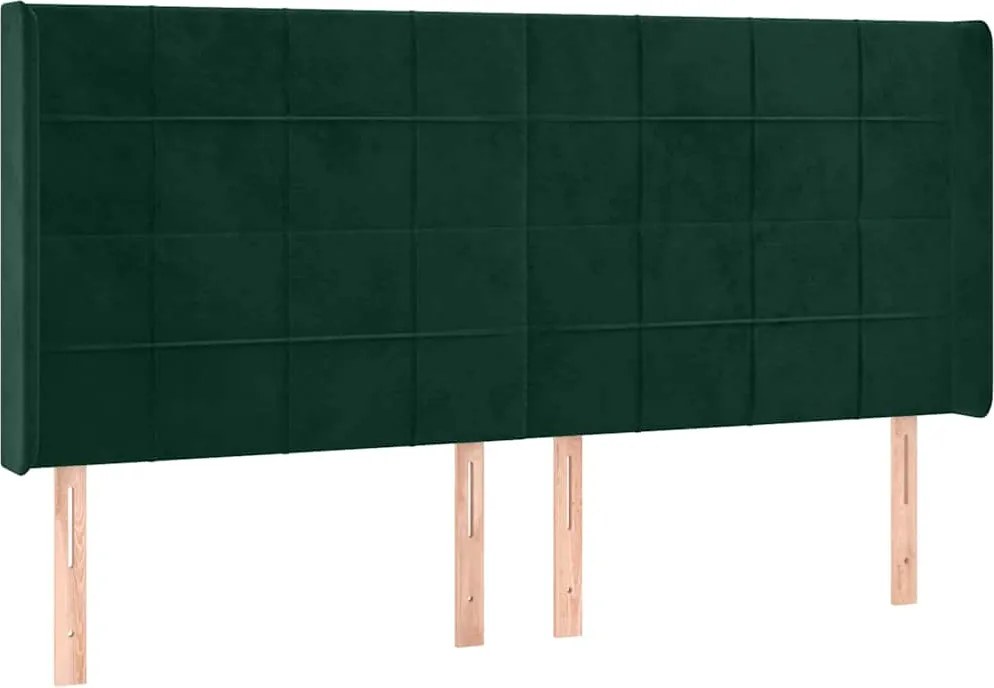 Čelo postele s LED tmavě zelené 203 x 16 x 118/128 cm samet 3124117