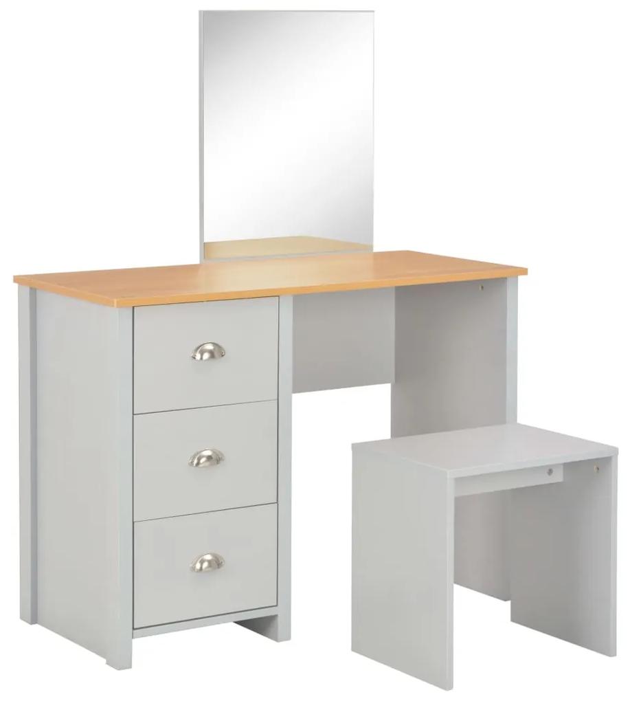 283744 vidaXL Toaletní stolek se zrcadlem a stoličkou šedý 104 x 45 x 131 cm