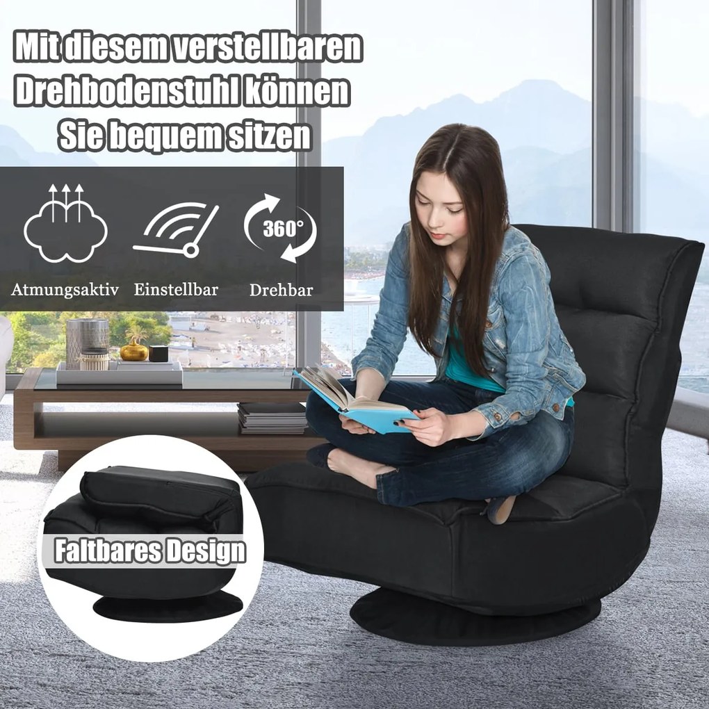 Costway Relaxační křeslo, polohovatelné, skládací křeslo, otočné podlahové