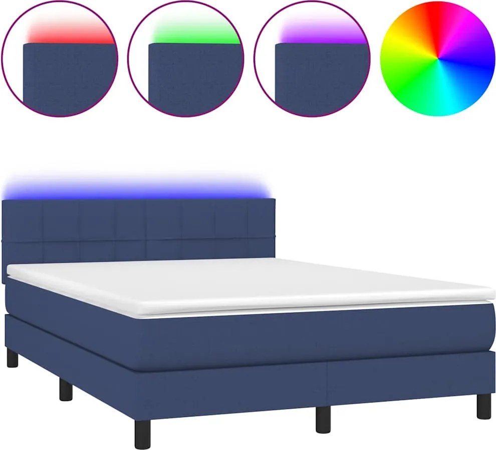 Box spring postel s matrací a LED modrá 140x190 cm textil 3133155