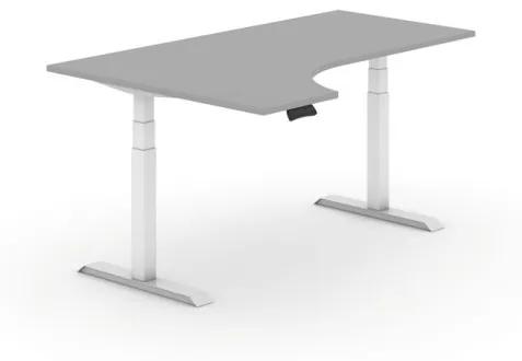 Výškově nastavitelný stůl, elektrický, 625-1275 mm, ergonomický levý, deska 1800x1200 mm, šedá, bílá podnož