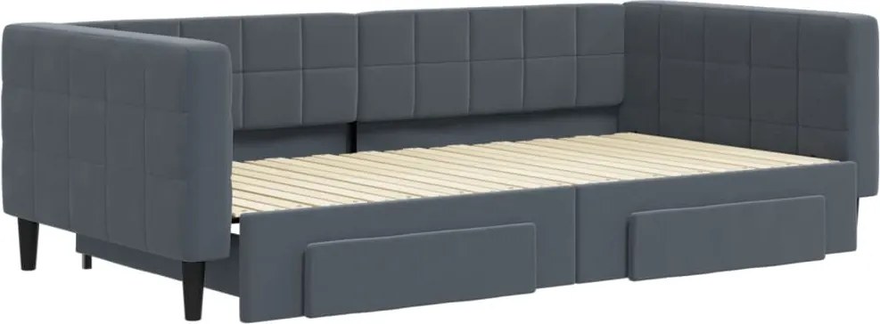 Válenda s přistýlkou a zásuvkami tmavě šedá 100 x 200 cm samet 3196747