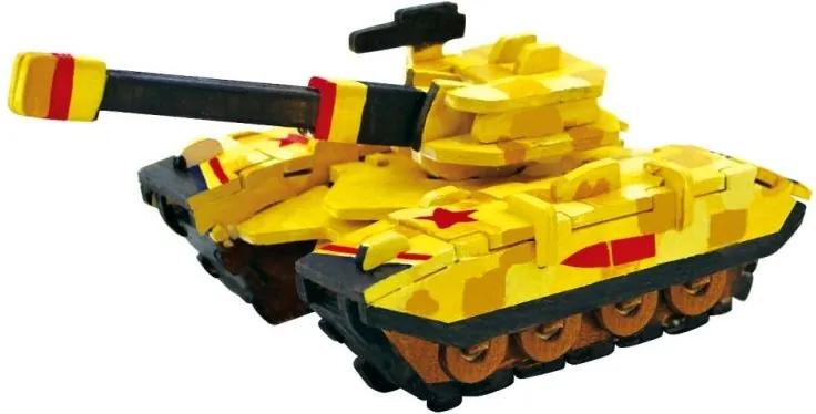 Robotime dřevěné 3D puzzle - Tank + štětec a barvy, 15x8x6 cm