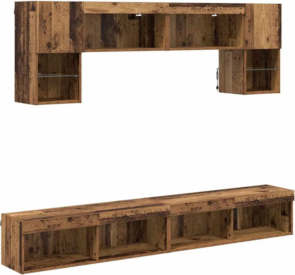 TV nástěnné jednotky s LED 6 ks Staré dřevo Kompozitní dřevo 3402962