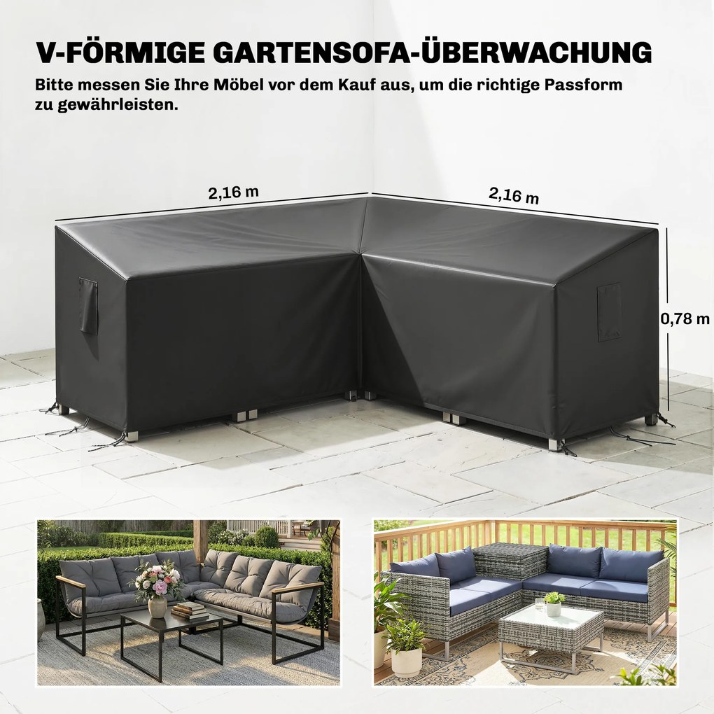 Outsunny Ochranný kryt na zahradní nábytek Winterproof Voděodolný kryt ve tvaru V s ochranou proti UV záření 420D Oxford 216x216x78 cm černý