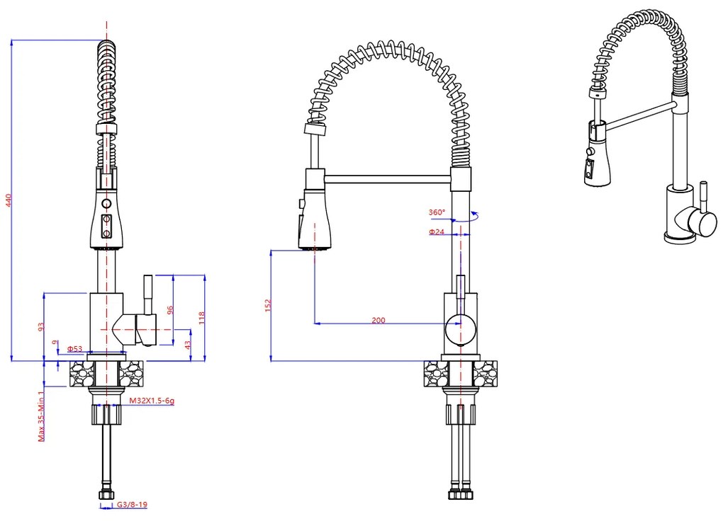Kuchyňská dřezová baterie QUADRON SALMA s pružinovou hadicí a sprchou v provedení broušená ocel