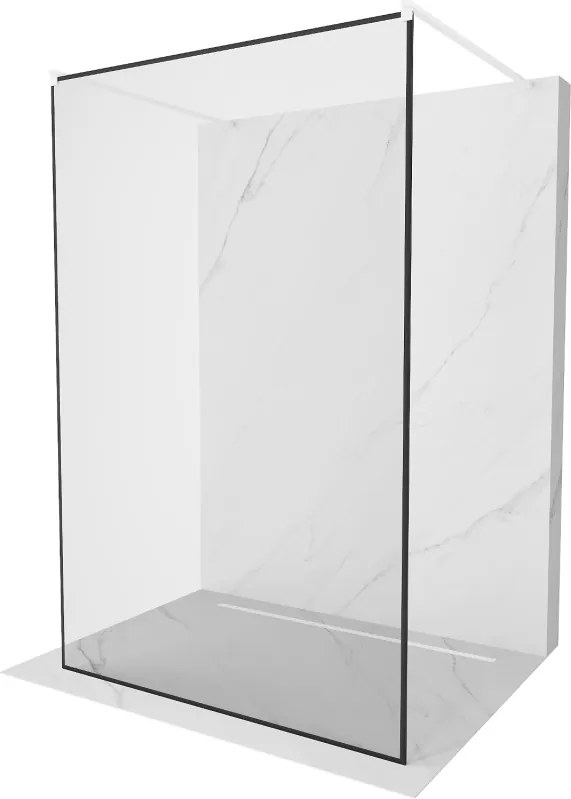 Mexen Kioto, průchozí sprchová zástěna 100 x 200 cm, 8mm sklo čiré/černý vzor, 2x bílá stabilizační rozpěra, 800-100-002-20-70
