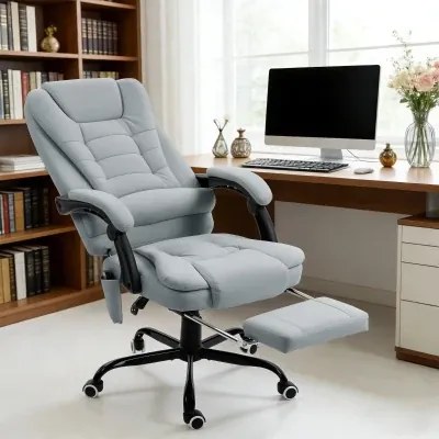 Vinsetto výkonné masážní kancelářské křeslo — ergonomické, výškově nastavitelné, polohovatelné s kabelovým ovládáním a vysouvací opěrkou nohou, otočn…