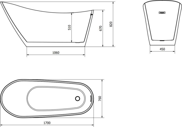 Mexen OVÍDO VOLNĚ STOJÍCÍ VANA Bílá 170 x 76 CM + sifon automat, 51561707600
