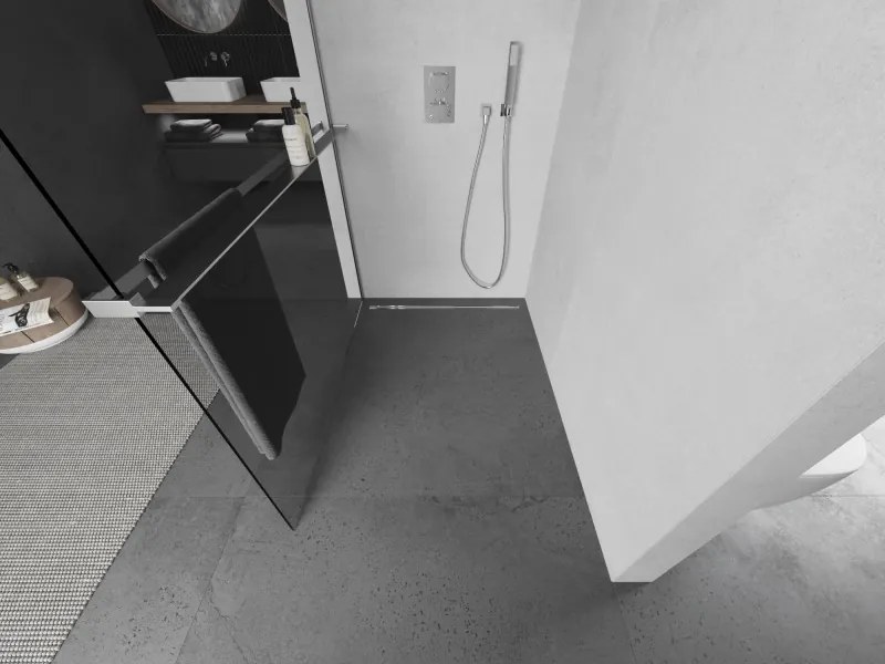 Mexen Kioto+ L, sprchová zástěna Walk-In s poličkou a věšákem 70 x 200 cm, 8mm čiré sklo, chromový profil, 800-070-123-01-00