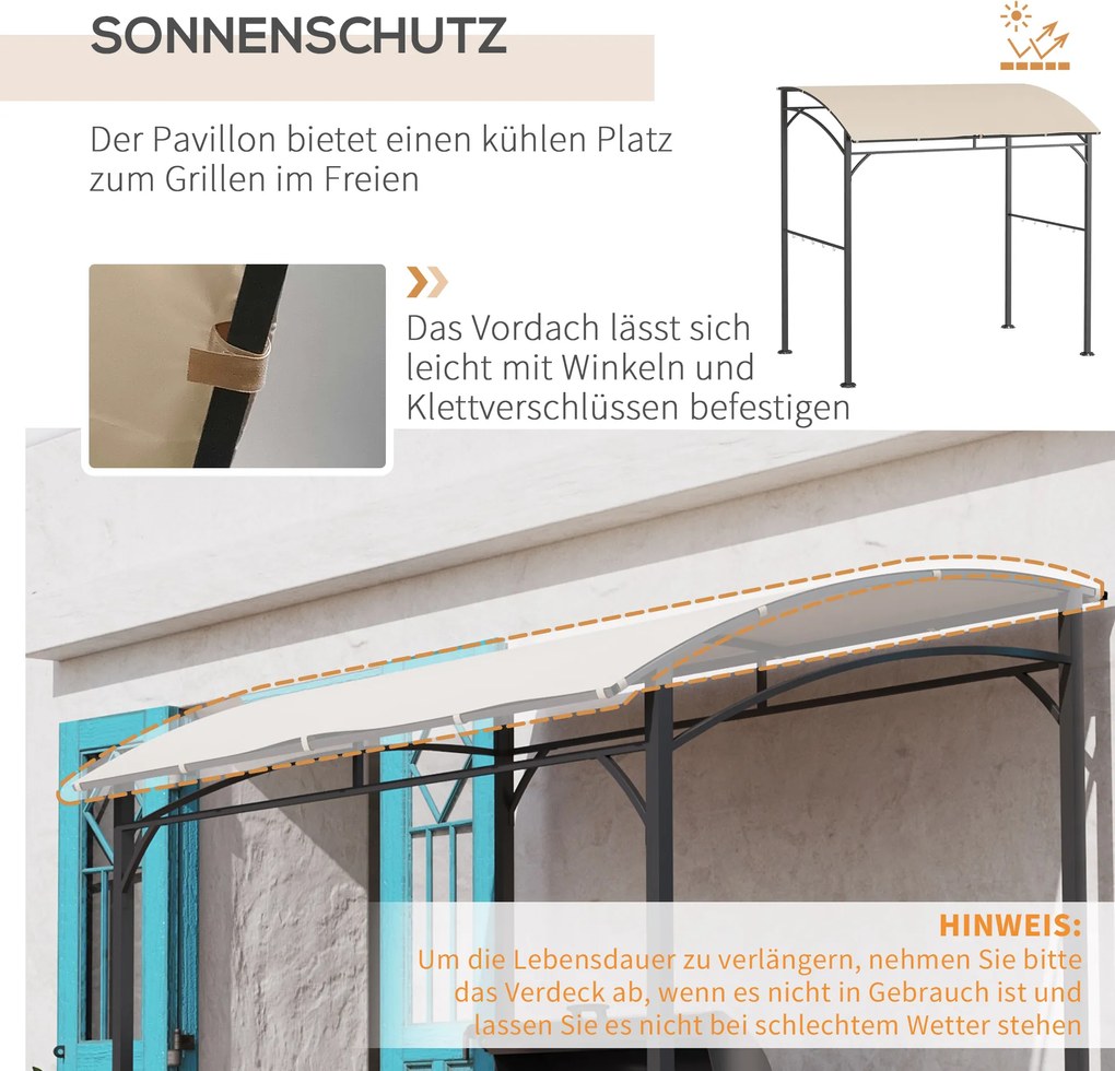 Outsunny altán na grilování Zahradní altán se stříškou na grilování odolnou proti UV záření, ocelový rám a háčky, polyester, béžová barva, 215x150x22…