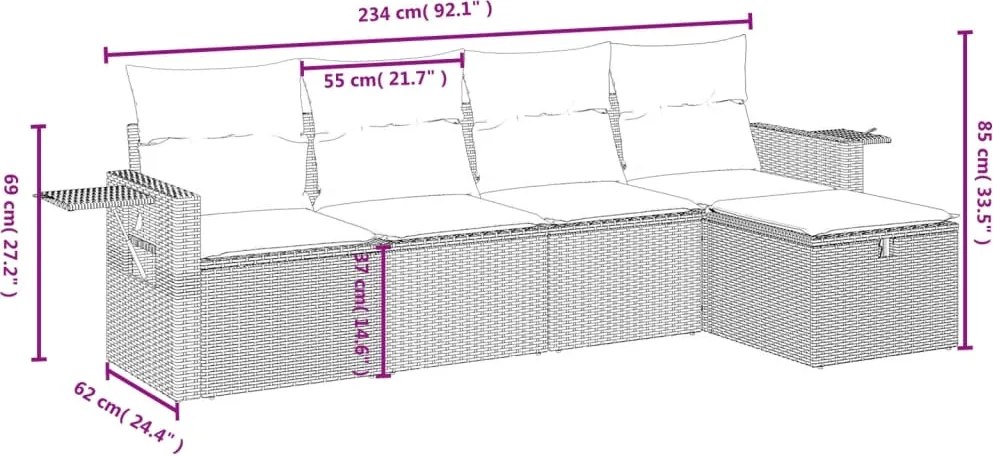 5dílná zahradní sedací souprava s poduškami béžová polyratan 3263774
