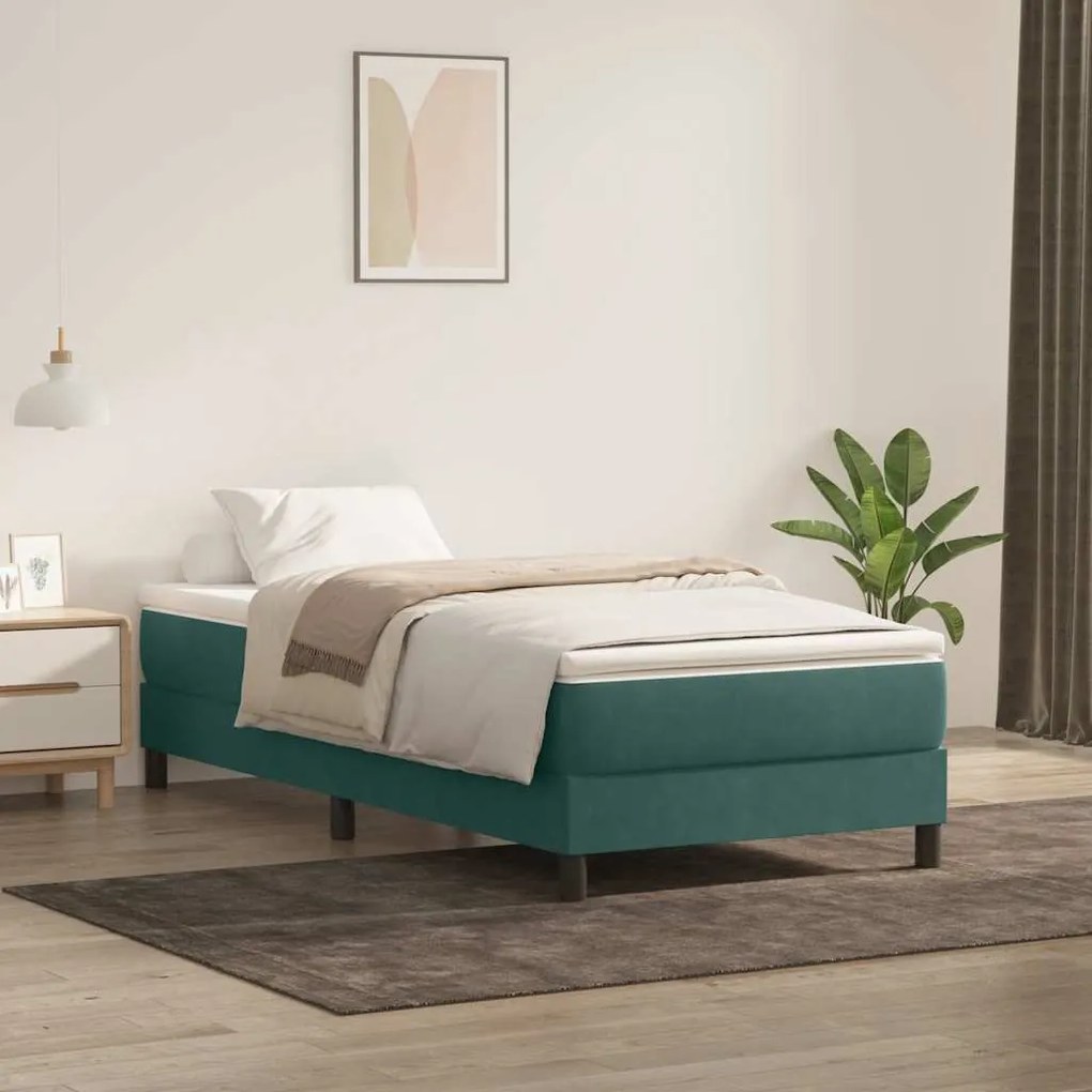 Postel Box Spring bez matrace tmavě zelená 90x220 cm samet 3315858