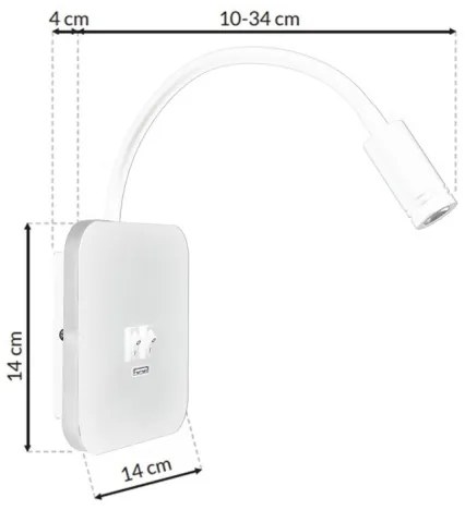 LED Flexibilní nástěnná lampička s USB BASE 1xLED/8W + 1xLED/2W/230V bílá