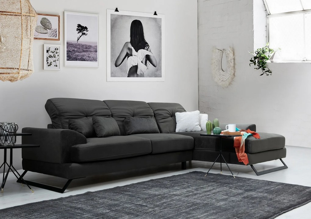 Atelier del Sofa Rohová sedací souprava Frido Corner Right (L3+Chl), Antracitová