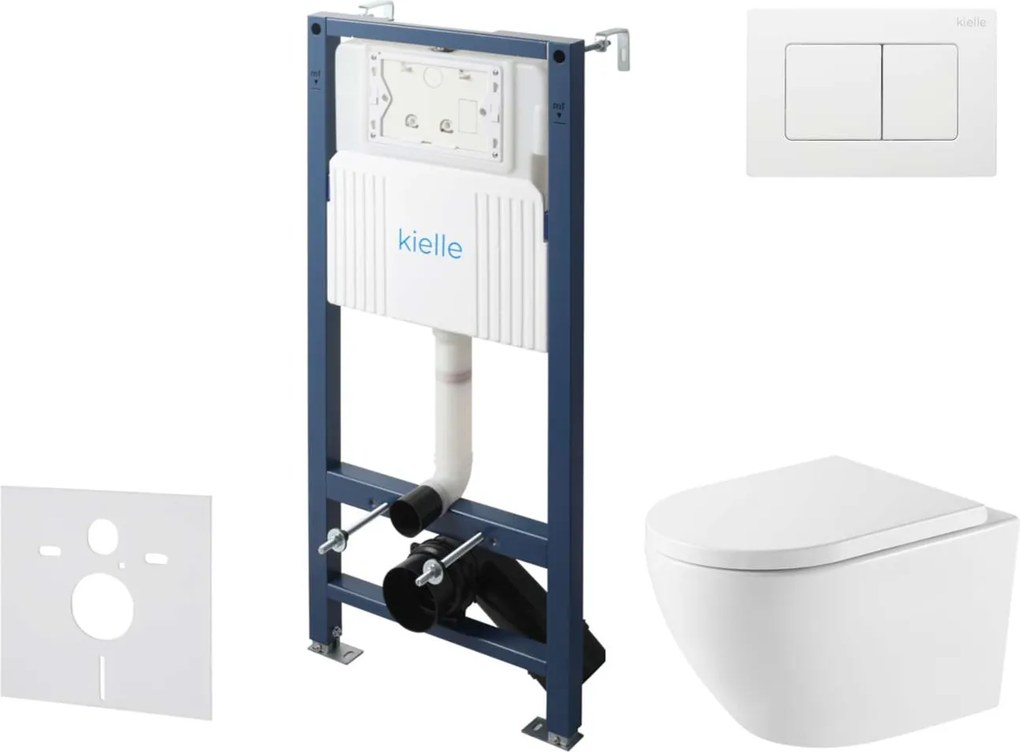kielle Genesis New - Set předstěnové instalace, klozetu Oudee, Vortex Rimless+, sedátka softclose a tlačítka Gemini New III, lesklá bílá 30528SS70