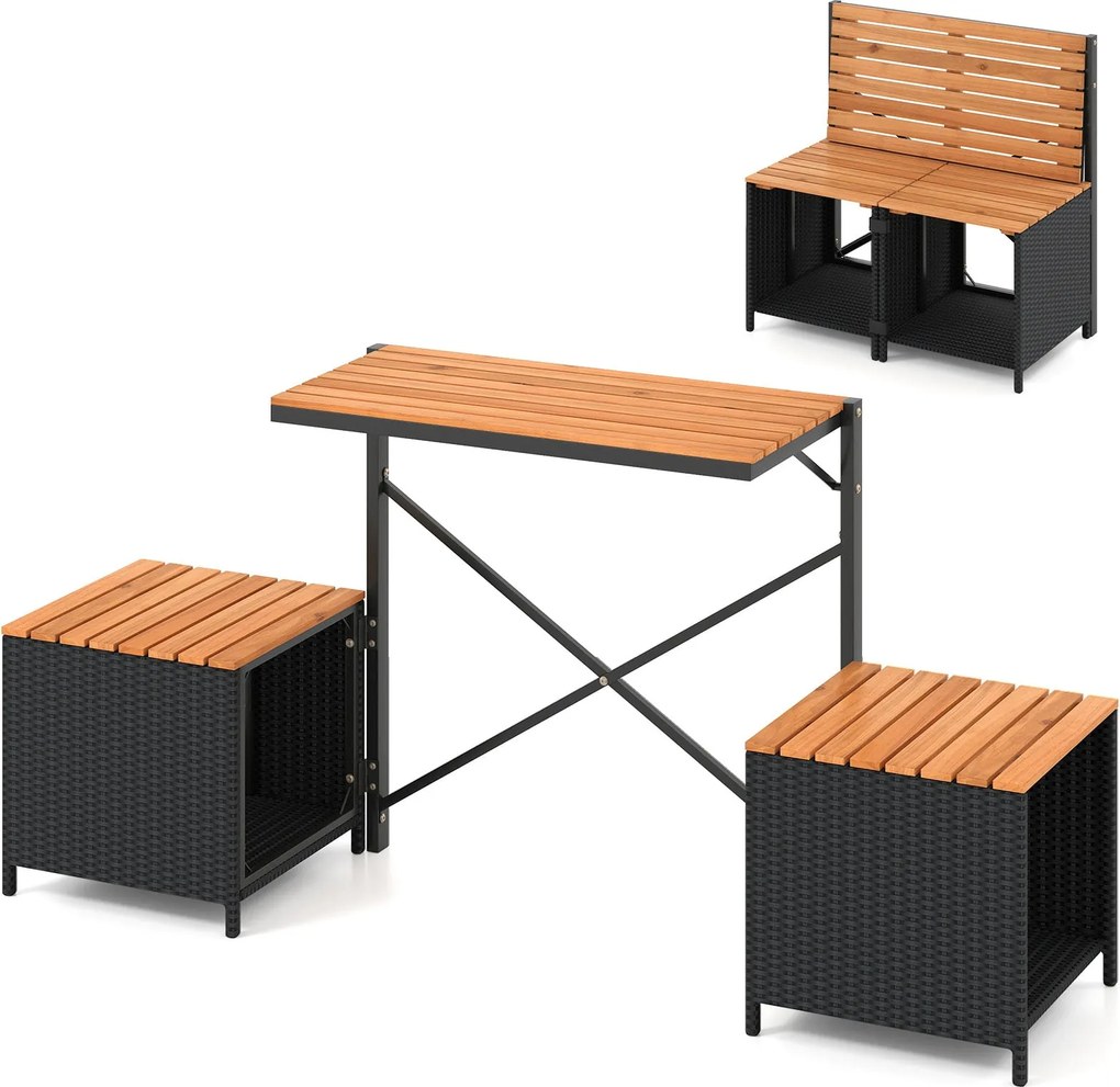 Costway 2-in-1 Venkovní skládací lavice konvertibilní piknikový stůl a s kovovým