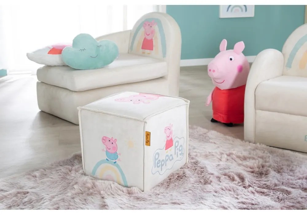 Bílý sametový dětský puf Peppa Pig – Roba