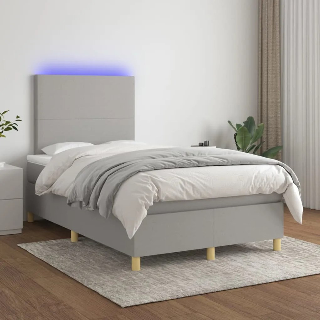 Box spring postel s matrací a LED světle šedá 120x200 cm textil 3135261