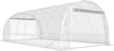 Outsunny tunelový skleník 6x3x2 m se 2 vyrolovatelnými dveřmi, konstrukce z pozinkované oceli, PE kryt odolný proti UV záření, průhledný