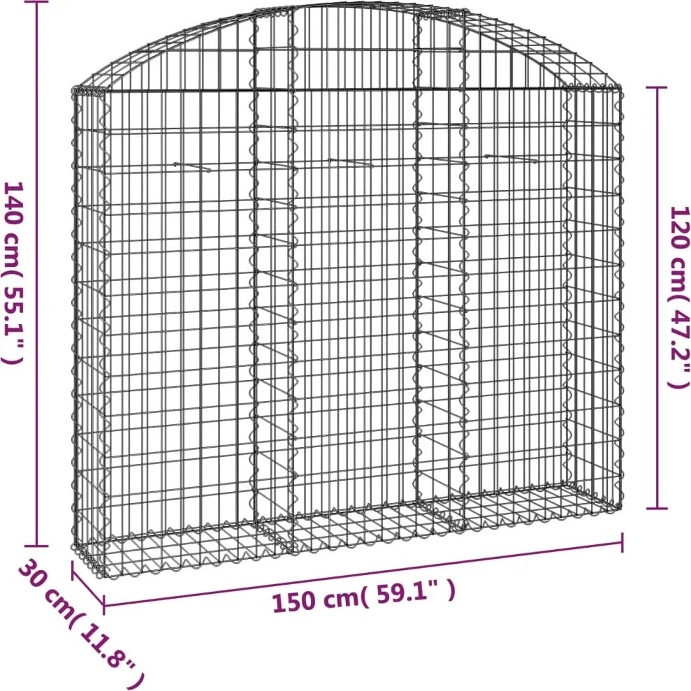 Klenutý gabionový koš 150 x 30 x 120/140 cm pozinkované železo 153446