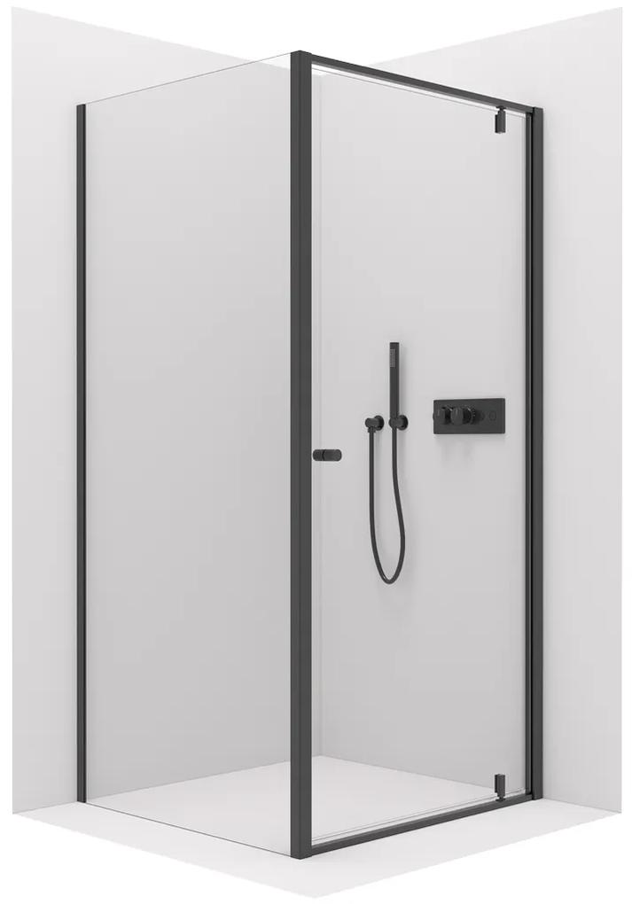 Cerano Ferri, křídlový sprchový kout 90(dveře) x 80(stěna) x 195 cm, 6mm čiré sklo, černý profil, CER-CER-427480