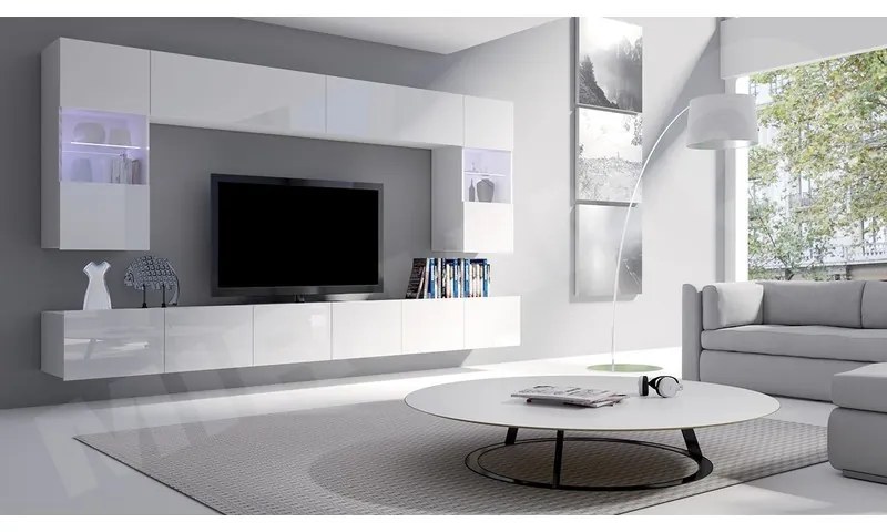 Obývací stěna Bralani I, Barva: černá + černá lesk / bílá + bílá lesk, Osvětlení: osvětlení LED - bílé