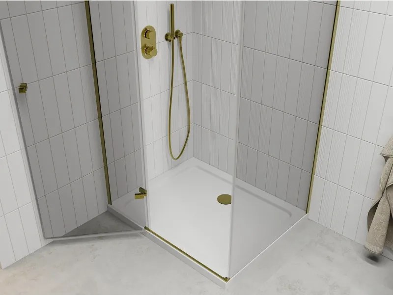 Mexen Roma sprchový kout 100 x 70 cm, 6mm čiré sklo, zlatý profil + sprchová vanička Slim, 854-100-070-50-00-4010
