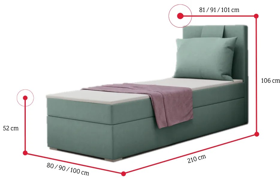 Expedo Čalouňěná postel boxspring MIRANDA + topper, 90x200, soro 90, pravá