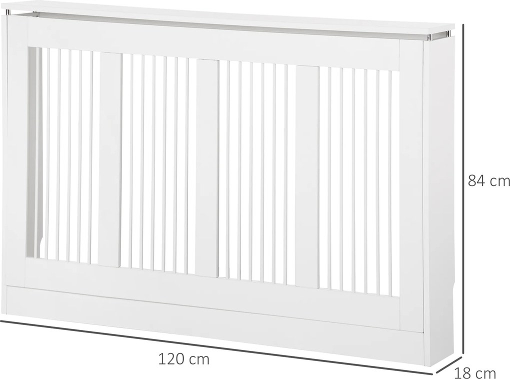 HOMCOM Moderní a Elegantní Kryt Radiátoru s Lamely pro Domov, MDF a Ocel, 120x18x84cm, Bílý