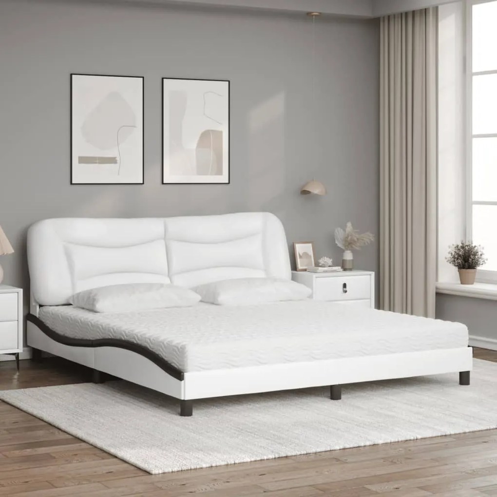 Postel s matrací Hvar bílá a černá 180 x 200 cm umělá kůže 3208744