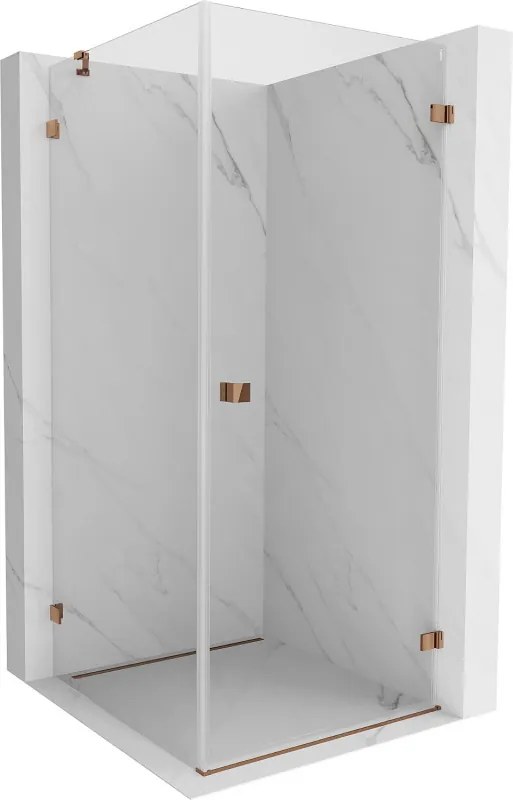Mexen Lunar-B, pravostranný výklopný sprchový kout 90 x 90 cm, 8mm čiré sklo, profil růžové zlato, 832-090-090-60-00-P