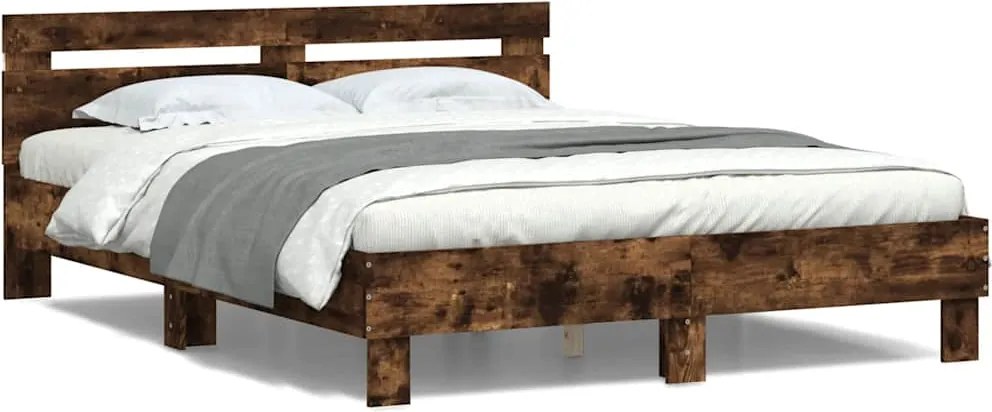 Rám postele s čelem a LED osvětlením kouřový dub 140 x 190 cm 3207564