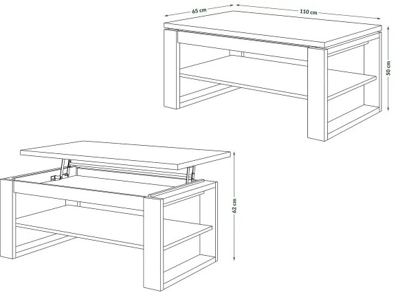 Konferenční stůl se zvedací deskou a policí NEA dub craft/černá