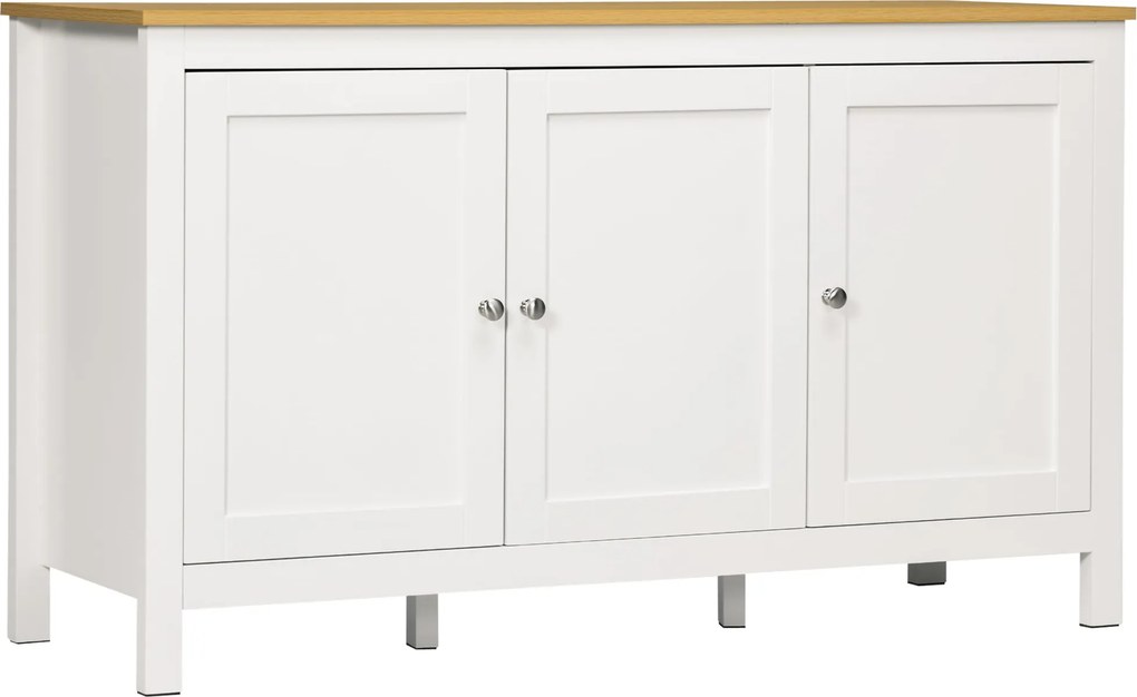 HOMCOM Kuchyňský Kredenc s 3 Dveřmi, Buffet Skříň s Nastavitelnými Policemi pro Jídelnu Moderní Styl 120x40x70 cm Bílá | Aosom