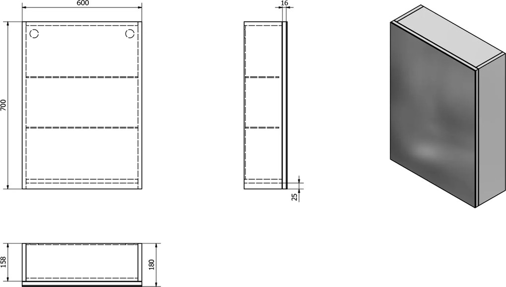 Aqualine, VEGA galerka 60x70x18cm, bílá, VG066