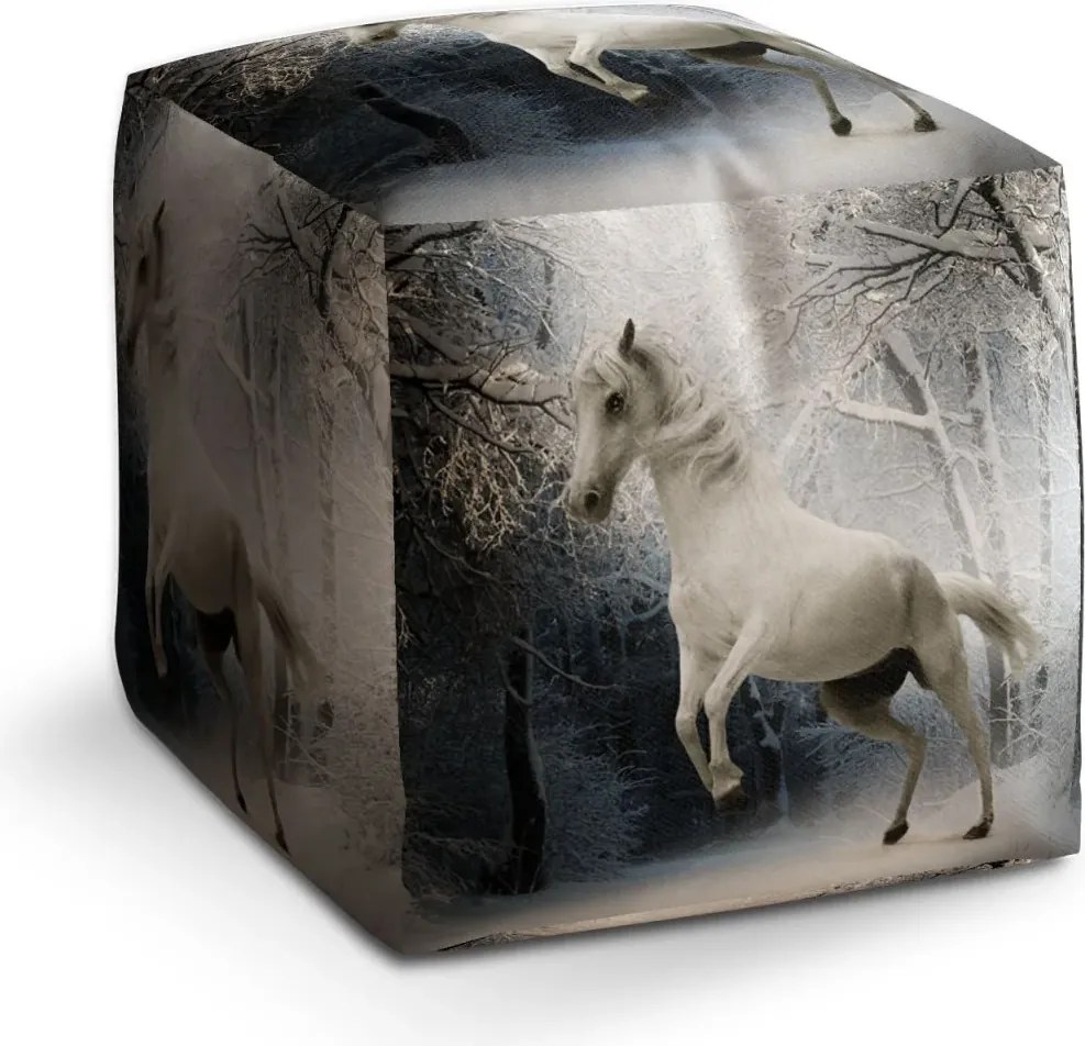 Sablio Taburet Cube Bílý kůň - 50x50x50 cm