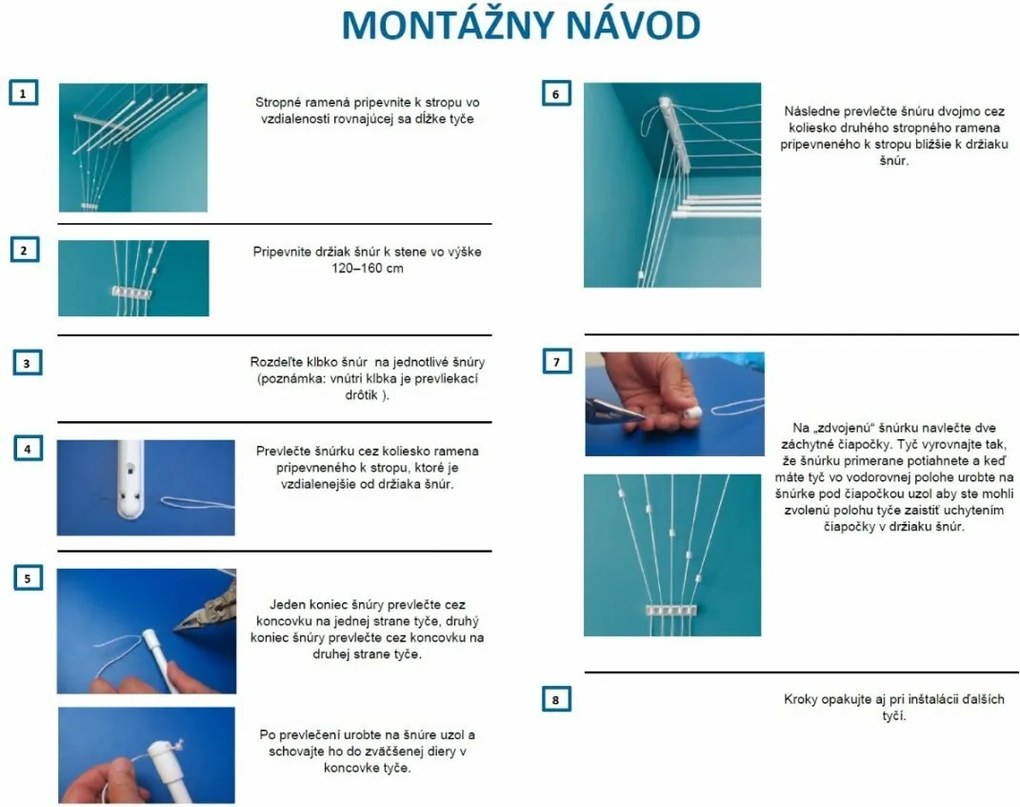 Stropní sušák na prádlo Ideal 6 tyčí 150 cm - Bílá, 150 cm